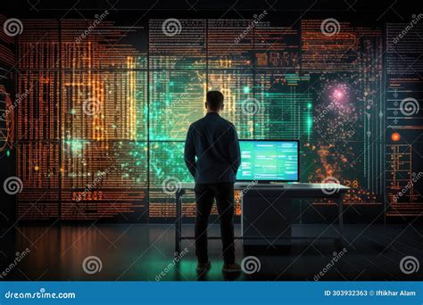 A Man Stands In Front Of A Computer Monitor Focusing On The Screen Data Analysis Digital