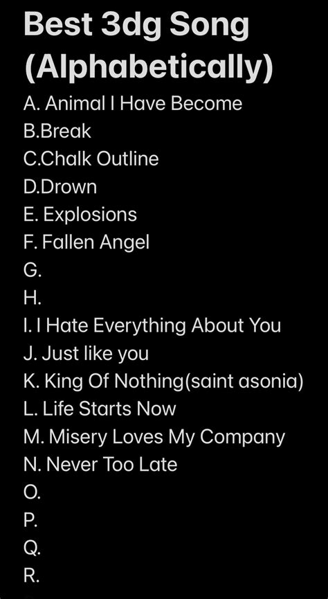 Best Tdg Song Alphabetically R Threedaysgrace