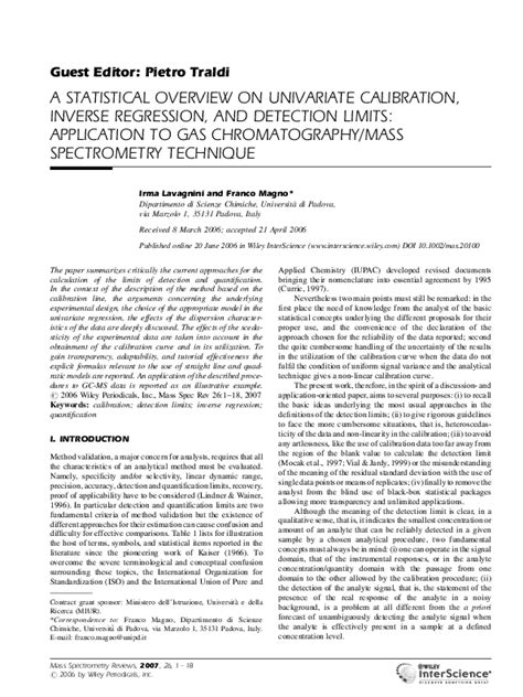 Pdf A Statistical Overview On Univariate Calibration Inverse Regression And Detection Limits