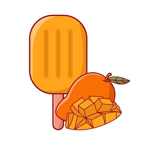 Ice Cream Mango Mango Fruit With Mango Pieces Cube Illustration