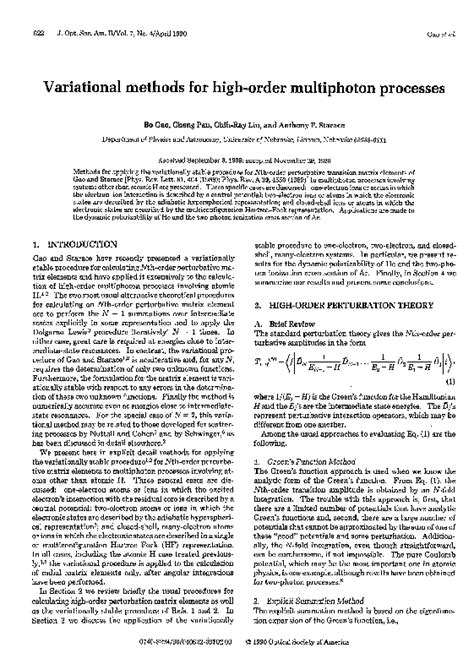 Pdf Variational Methods For High Order Multiphoton Processes