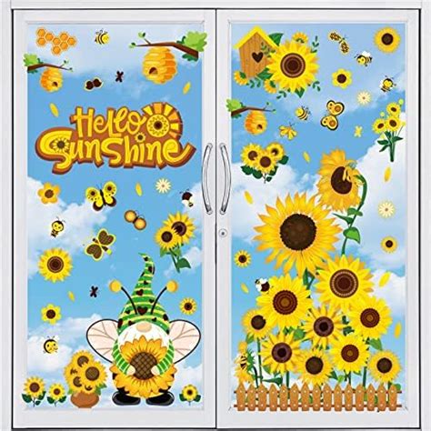 Whaline 9 Sheets Inspirational Quotes Window Clings Stickers Honey Bee Sunflower