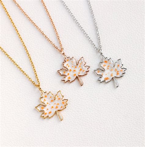 Maple Leaf Resin Necklace Handmade Pressed Flower Necklace Orange