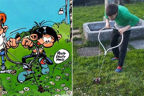 Du génie Il reproduit la mini tondeuse de Gaston Lagaffe pour