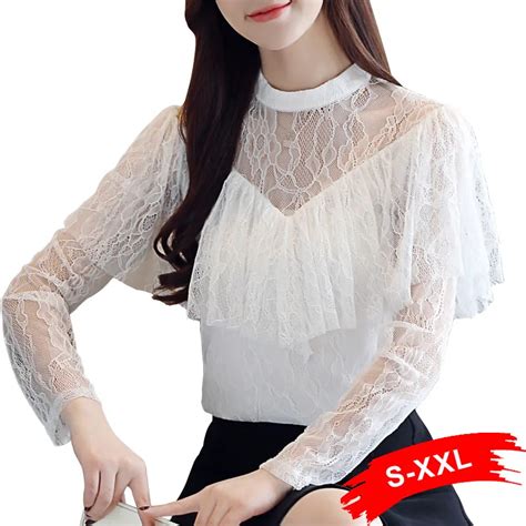 Ruffled Blouses For Women Spring Plus Size 2xl Xl White Stand Collar