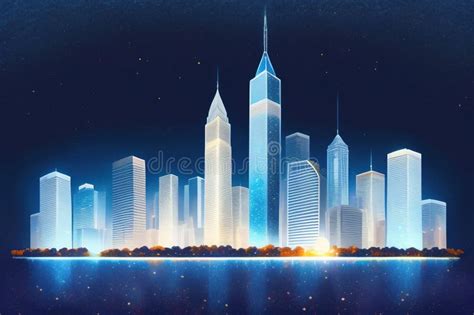 Generative Ai City Skyline At Night With A Vibrant Array Of Colorful