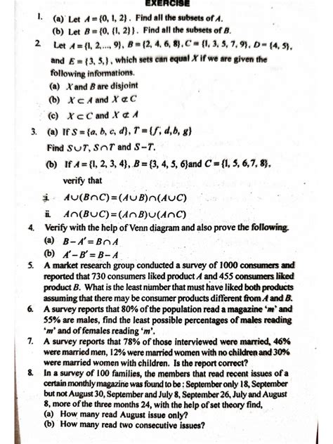 Set Theory Excercise Pdf
