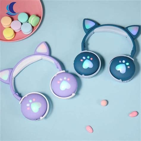 Bk1 Portable Foldable Cat Ear Bluetooth Headphones With Mic With Led