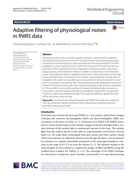 Pdf Adaptive Filtering Of Physiological Noises In Fnirs Data