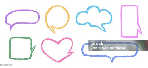 크레용 또는 분필 질감이 있는 윤곽선 말풍선 프레임 세트입니다 벡터 일러스트 레이 션 0명에 대한 스톡 벡터 아트 및 기타 이미지 0명 구름 귀여운 Istock