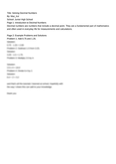 SOLUTION How To Solve Decimal Numbers Studypool