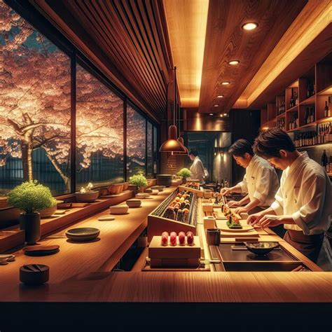 Premium Photo A Cozy Sushi Restaurant In Tokyo At Dusk With Warm