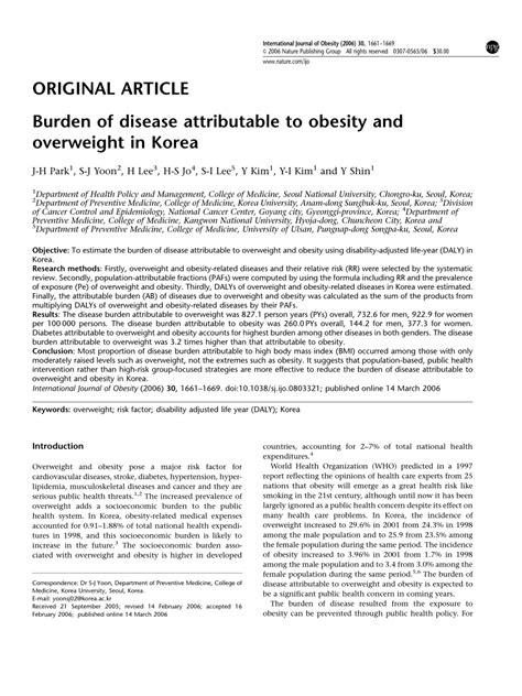 Pdf Burden Of Disease Attributable To Obesity And Overweight In Korea