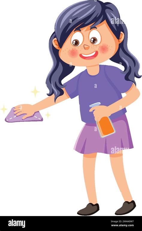 Cartoon Girl In Cleaning Posture Illustration Stock Vector Image Art Alamy