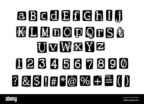 Retro Criminal Anonymous Maniac Alphabet Letters Black And White Color