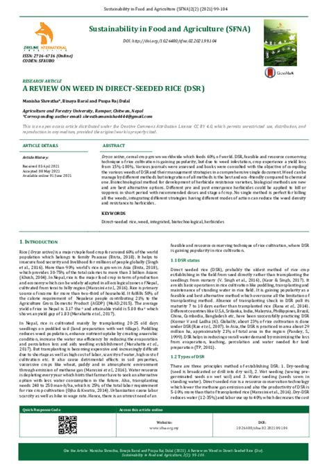 (PDF) A Review on Weed in Direct-Seeded Rice (DSR)