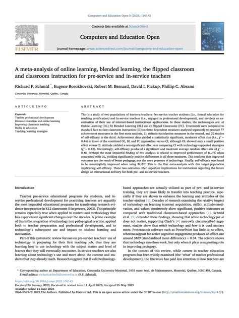 A Meta Analysis Of Online Learning Blended Learning The Flipped Classroom And Classroom