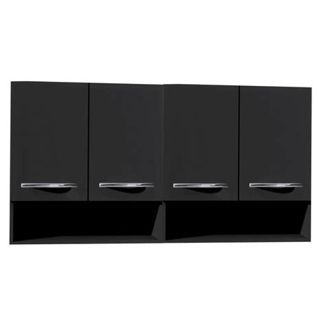 Armário Modulado Aéreo Suspenso De Parede Preto 4 Portas P