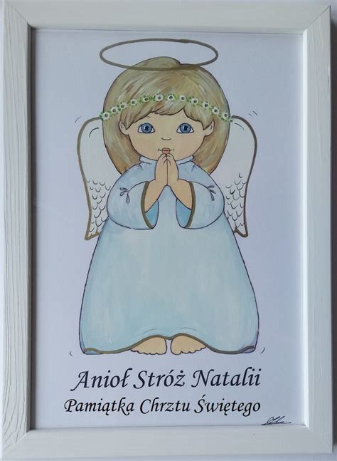 PAMIĄTKA CHRZTU ŚW KOMUNII ANIOŁ STRÓŻ OBRAZEK A4 7234875796