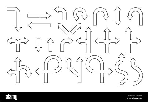 Black Outline Road Sign Contour Icon Navigation Or Direction Way Rounded Arrow Design