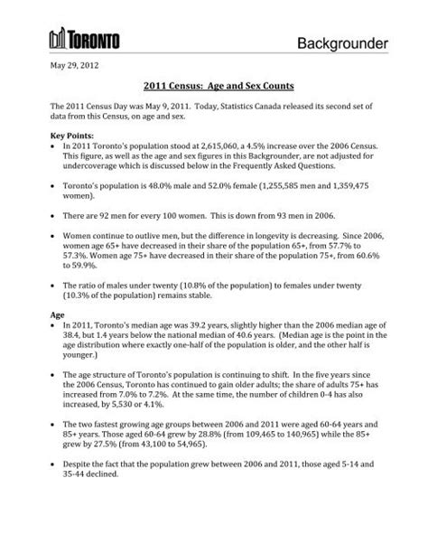 2011 Census Age And Sex Counts
