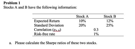 Solved Problem 1 Stocks A And B Have The Following Chegg Com