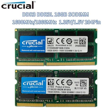 Crucial Ddr3 Ddr3l 16gb 1600mhz 1866mhz Laptop Memory Pc3 12800 Pc3