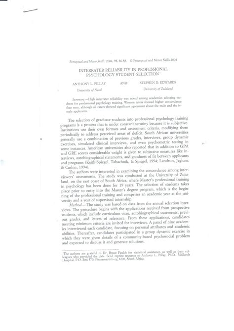 Pdf Interrater Reliability In Professional Psychology Student Selection