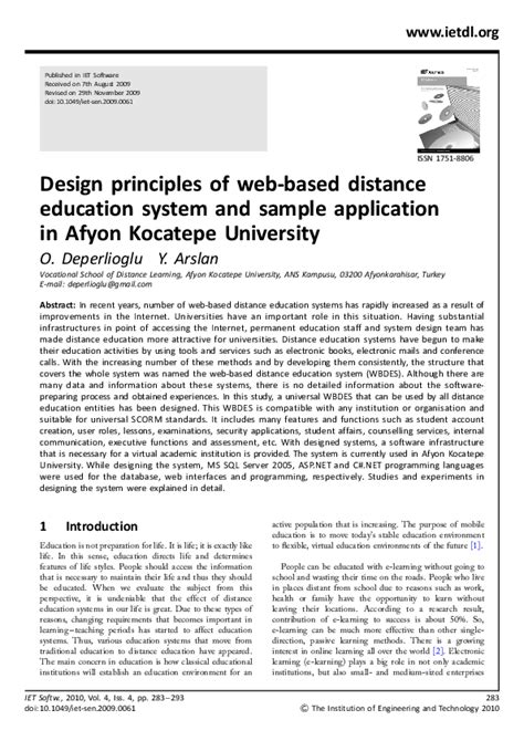 Pdf Design Principles Of Web Based Distance Education System And Sample Application In Afyon