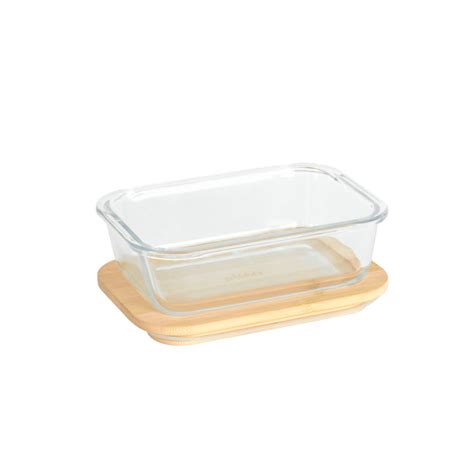 Pebbly Rectangular Glass Bamboo Container 640ml Mck Singapore