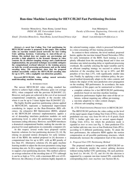 Pdf Run Time Machine Learning For Hevch265 Fast Partitioning Decision