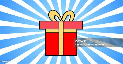 파란색 광선의 배경에 만화 스타일의 크리스마스 새해 또는 생일을 위한 리본과 리본이 있는 축제 빨간색 선물 상자 추상적 인 배경 개념에 대한 스톡 벡터 아트 및 기타 이미지