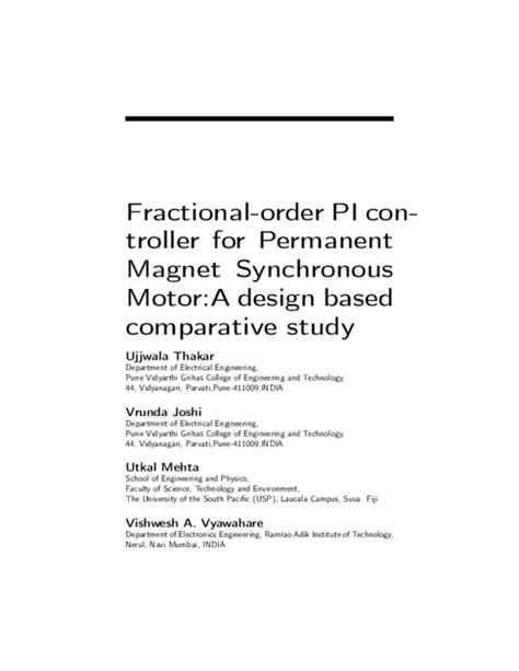Pdf Fractional Order Pi Controller For Permanent Magnet Synchronous Motor A Design Based