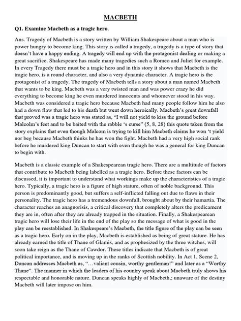 Macbeth Questionanswers Pdf Macbeth Tragedy