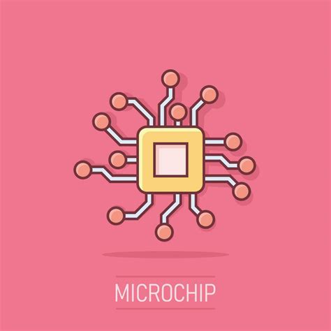 Circuit Board Icon In Comic Style Technology Microchip Vector Cartoon Illustration Pictogram