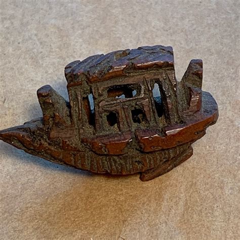 Antique Wooden Ship Ojime Bead China