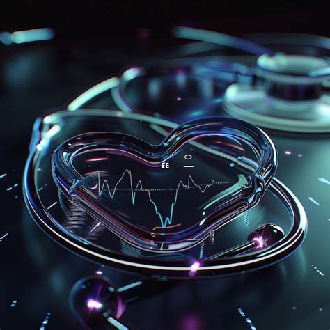 Stethoscope With Neon Heart Rate Pulses HiTech Healthcare Futuristic Medical Art Premium AI