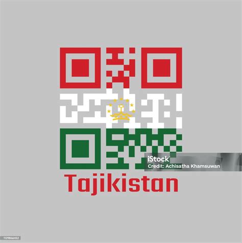 Qr 코드는 타지 키스탄 국기의 색을 설정합니다 빨간 백색 및 녹색 7 별 호에 의해 극복 하는 크라운으로 청구 0명에 대한