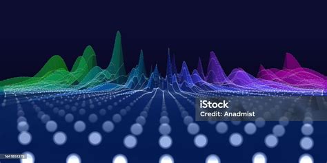 흐릿한 선이 있는 점선 안내선의 추상적인 배경색 물결 모양 그래프는 초점을 흐리게 합니다 가상 공간의 기술 와이어프레임 개념 데이터입니다 비즈니스 과학 및 기술 데이터