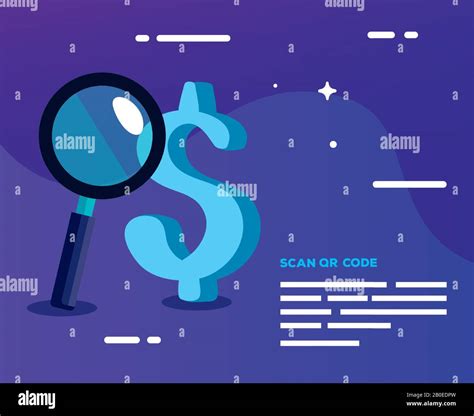 Scan Qr Code With Magnifying Glass And Symbol Dollar Stock Vector Image