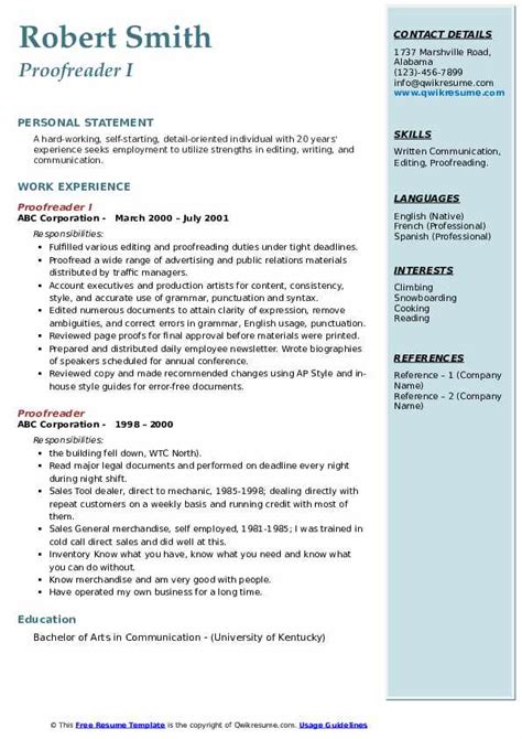 10 Proofreader Resume Samples And Templates For 2025