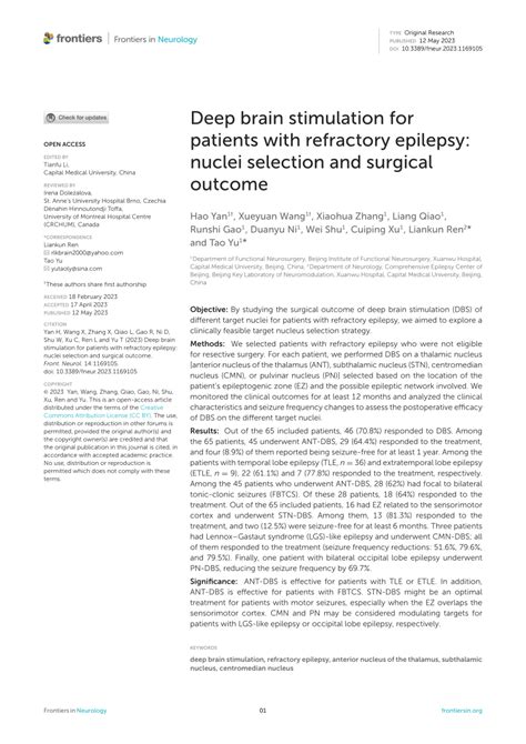 Pdf Deep Brain Stimulation For Patients With Refractory Epilepsy Nuclei Selection And