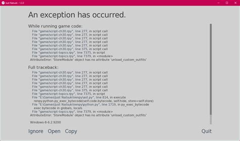 Bug Report Exception Occurs If You Already Have Custom Outfits