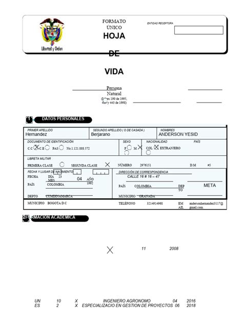 Formato Unico De Hoja De Vida Persona Natural Pdf