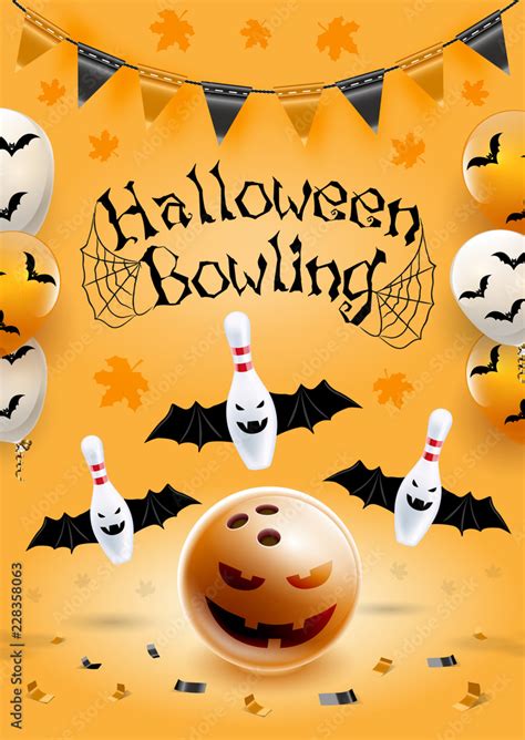 Halloween Bowling Flyer Template A6 Format Size Vector Clip Art