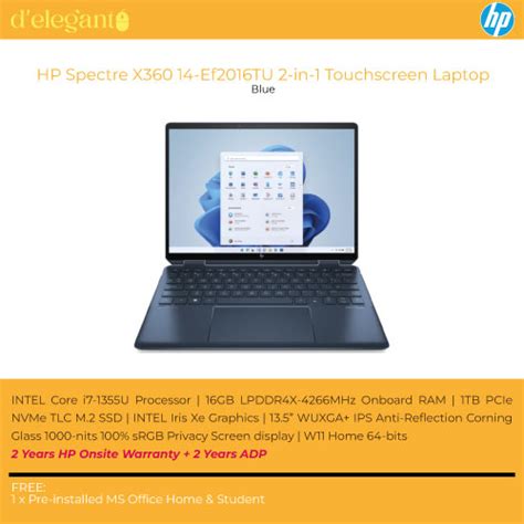 Hp Spectre X Ef Tu In Touchscreen Laptop Blue Shopee Malaysia