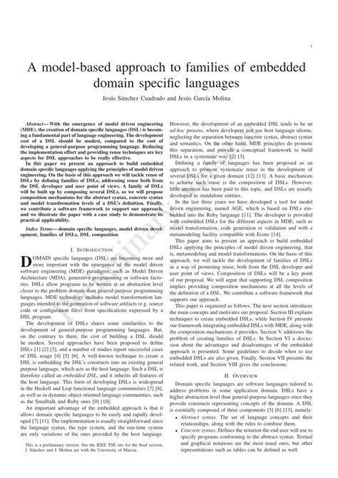 Pdf A Model Based Approach To Families Of Embedded Domain Specific Languages