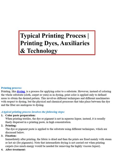 Typical Printing Process Printing Dyes Auxiliaries And Technology
