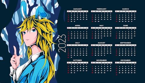 Plantilla De Diseño De Calendario De Anime 2023 Vector Premium