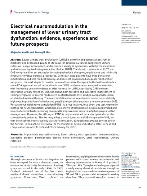 Pdf Electrical Neuromodulation In The Management Of Lower Urinary Tract Dysfunction Evidence